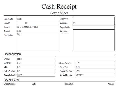 Print Cash Receipt Cover Sheet Option